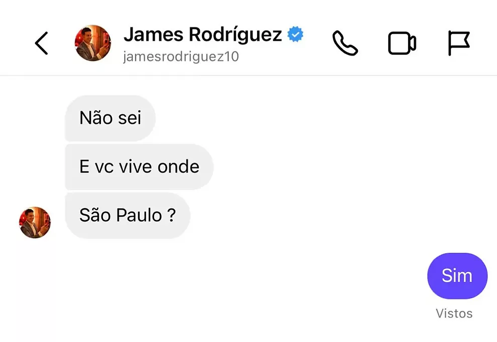 Filtran chat de James Rodríguez con influencer brasileña