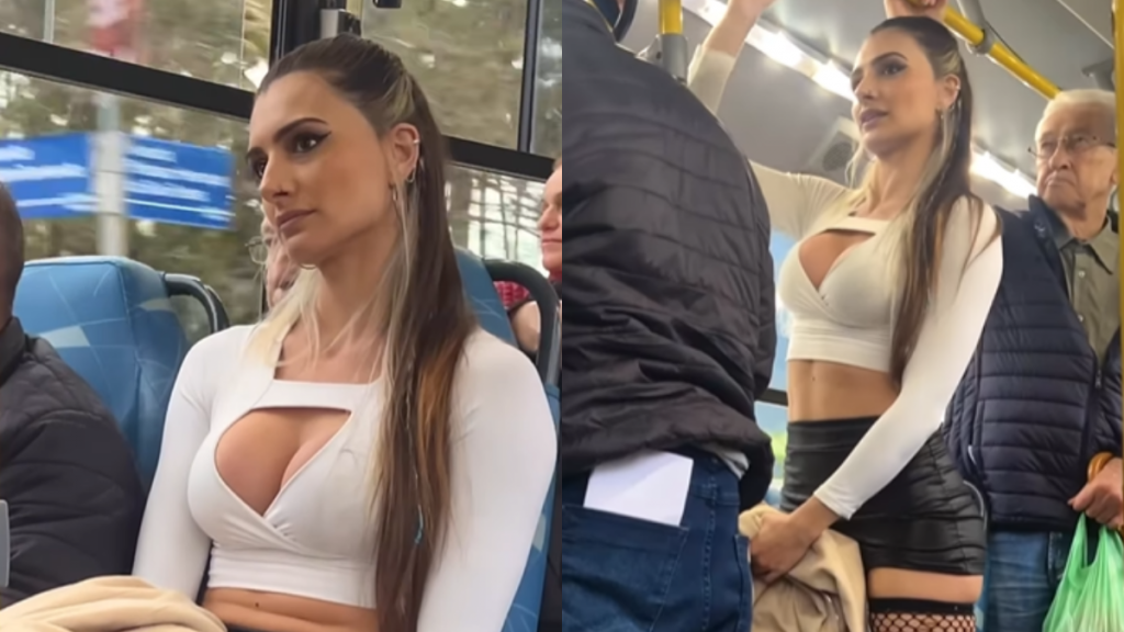 Video: mujer causa revuelo por subirse a un bus con poca ropa