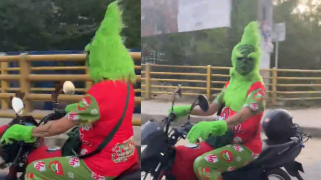 Video: motociclista se disfrazó de ‘El Grinch’ y causó furor en redes